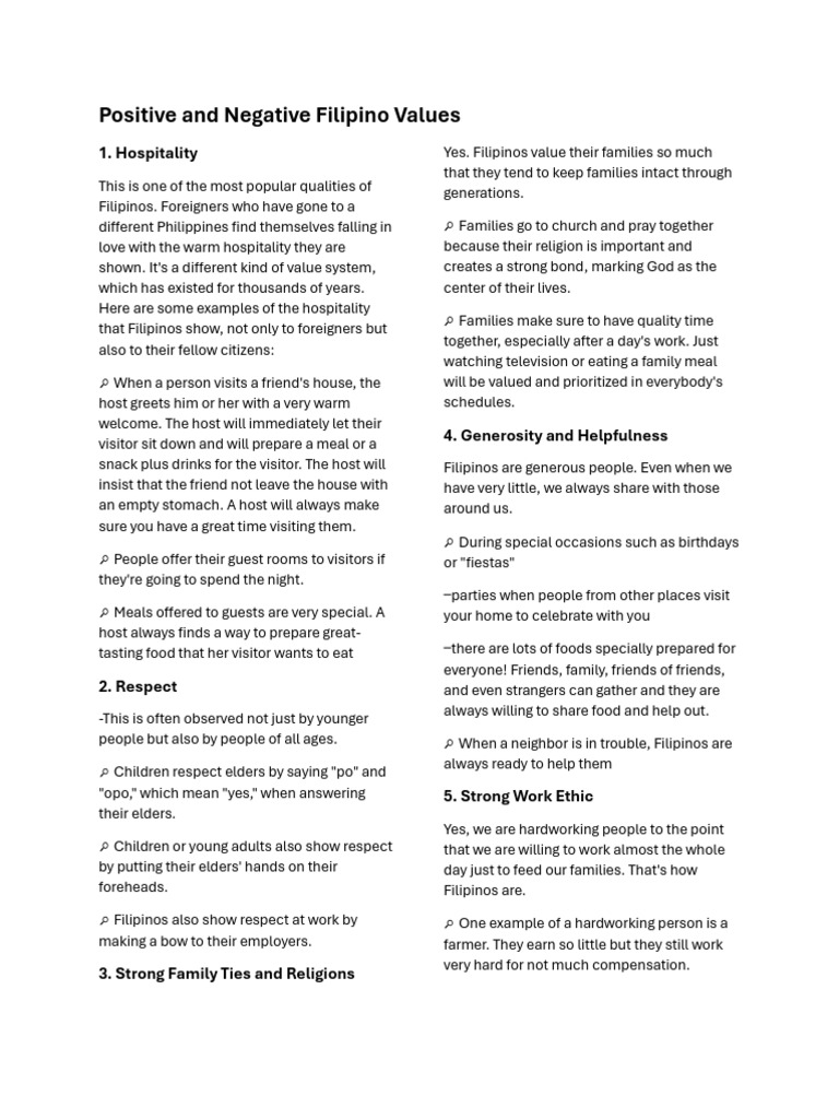 Positive and Negative Filipino Values | PDF | Cooking, Food & Wine ...