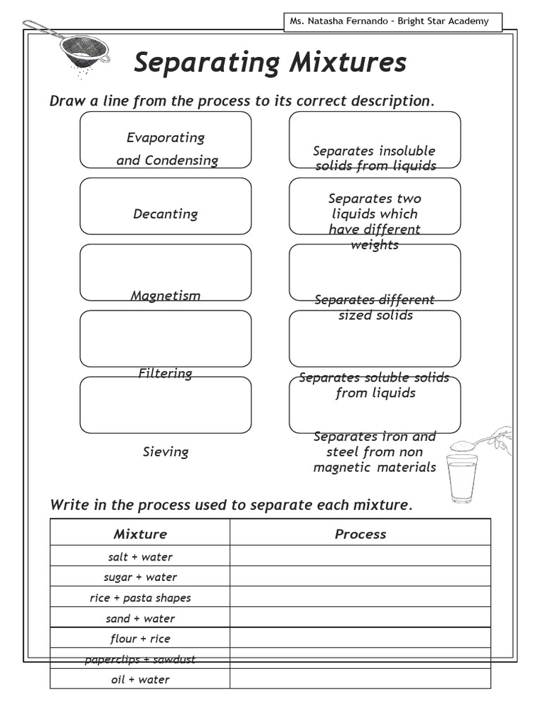 Separating Mixtures Worksheet | PDF
