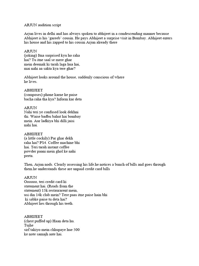 ARJUN Audition Script | PDF