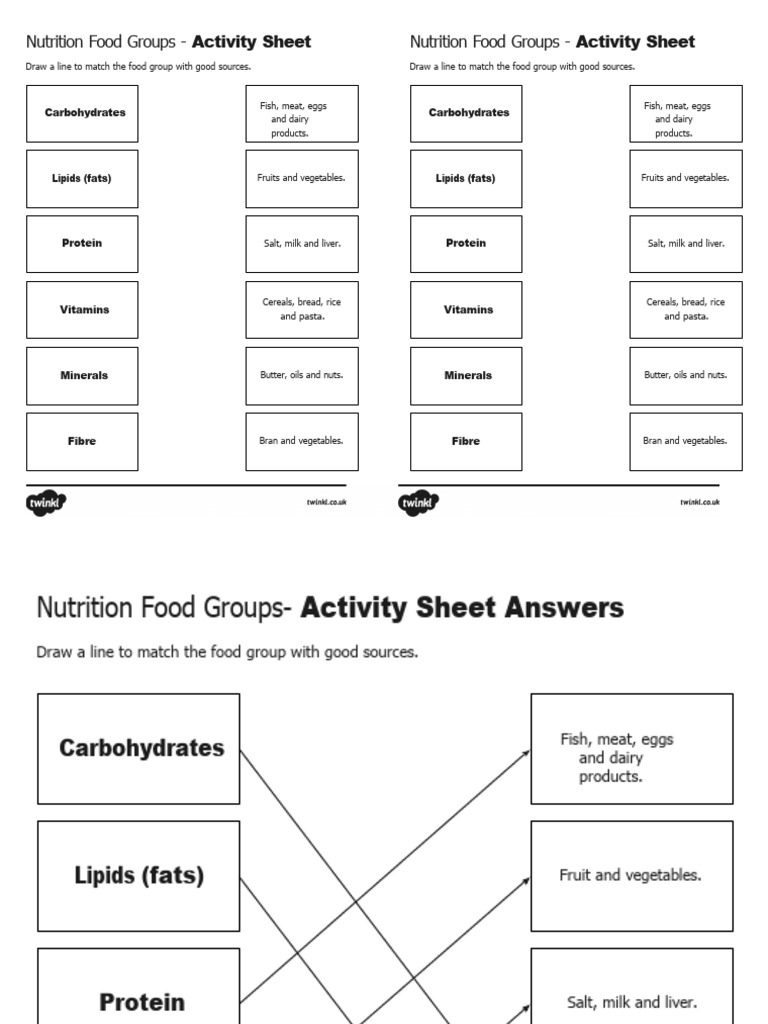 T3 SC 87 Food Groups and Sources Match and Draw | PDF | Foods | Nutrition