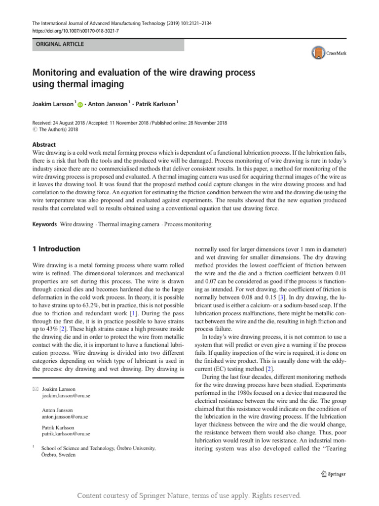 Monitoring and Evaluation of The Wire Drawing Proc | PDF | Thermography ...