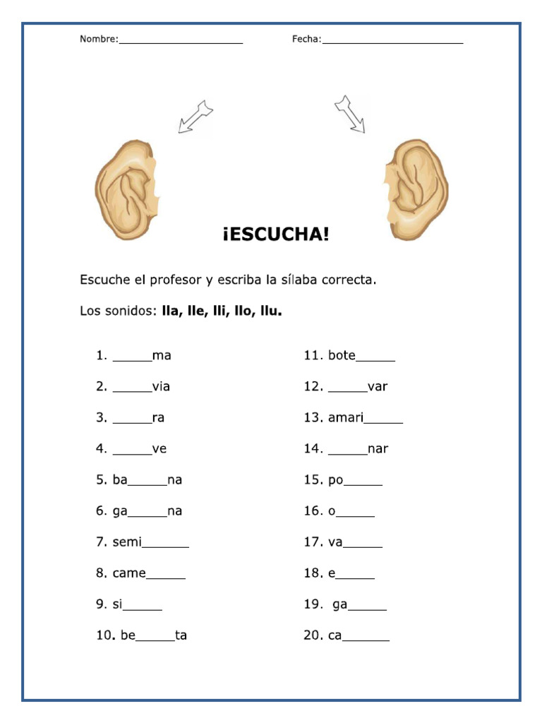 Lla Lle Lli Llo Llu Ejercicio Exercise | PDF