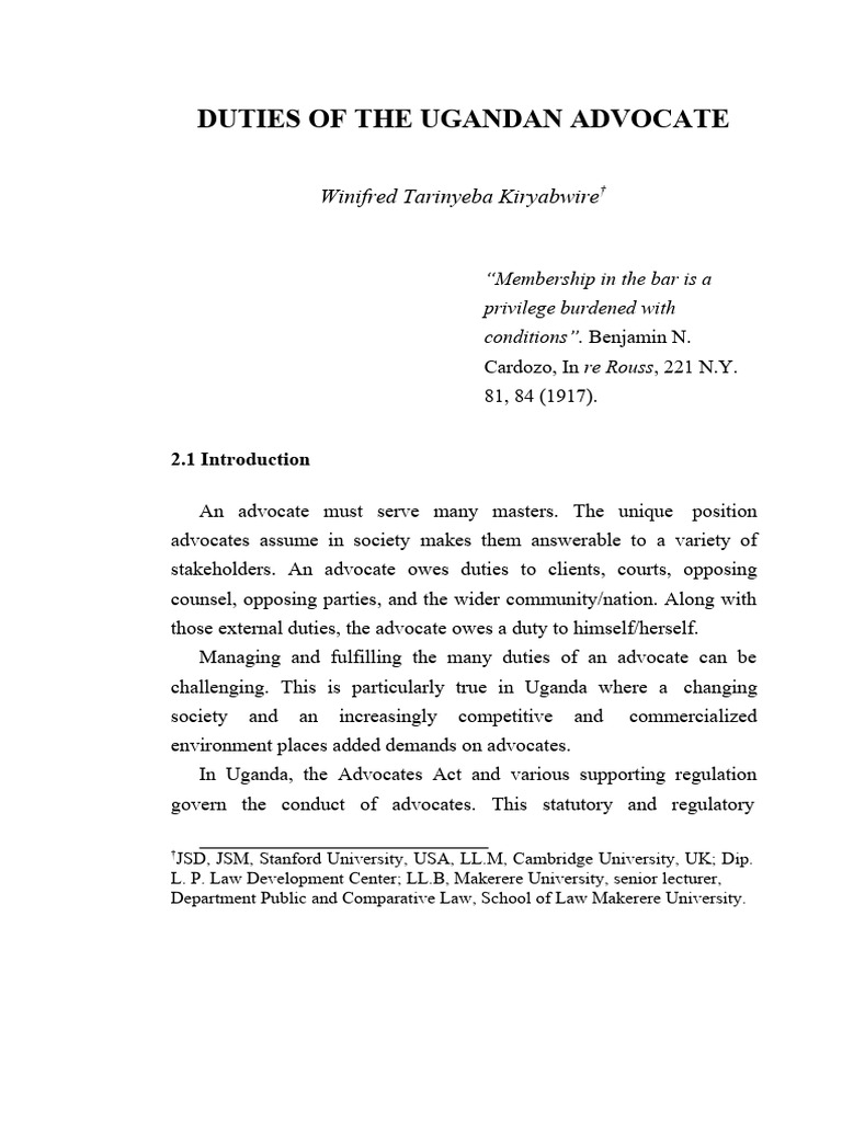 Duties Of The Ugandan Advocate 1 Download Free Pdf Advocate