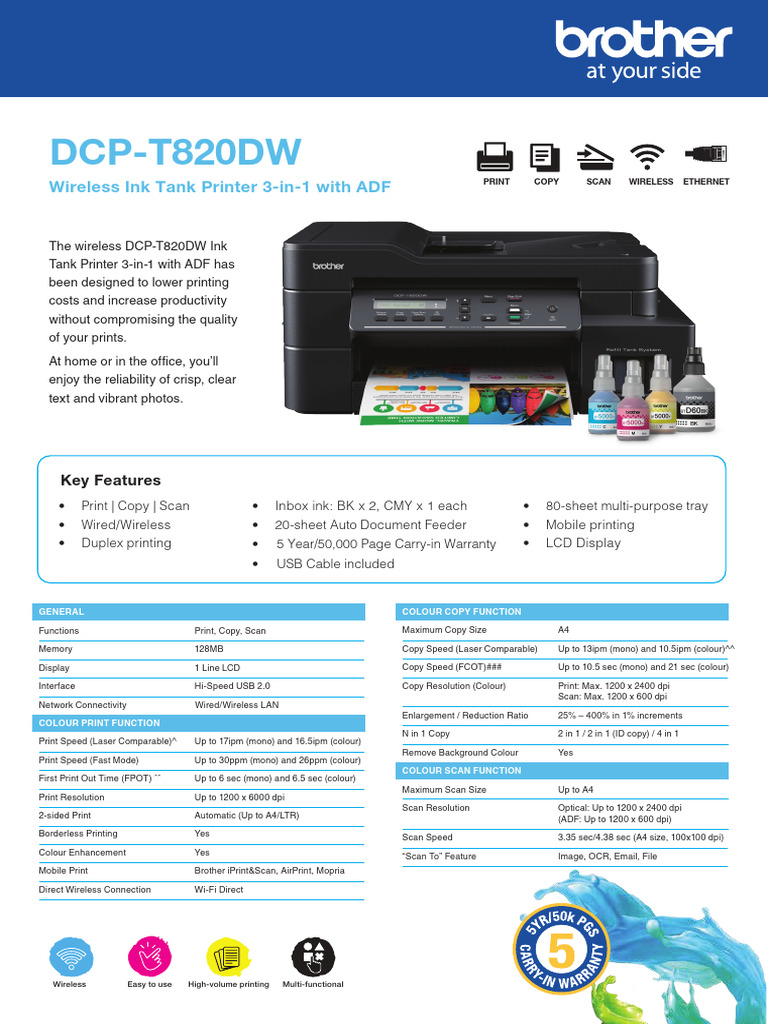 Dcp-t820dw Data Sheet - LR | PDF | Printer (Computing) | Image Scanner