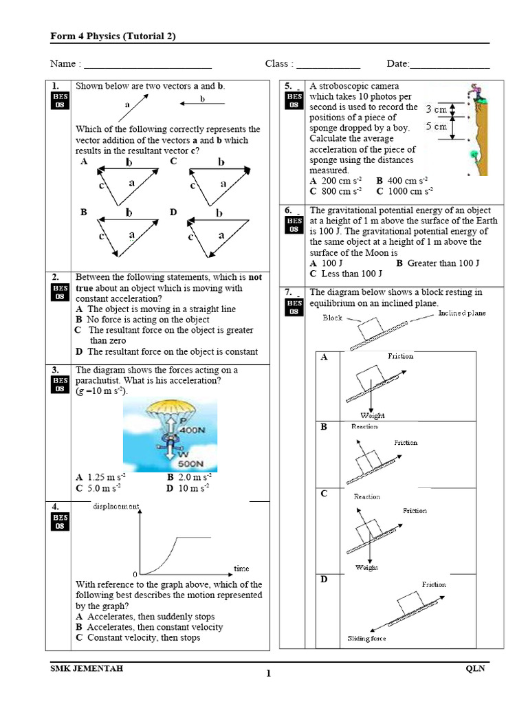 Physics Form 4 Chapter 2 Objective Question | PDF | Force | Velocity