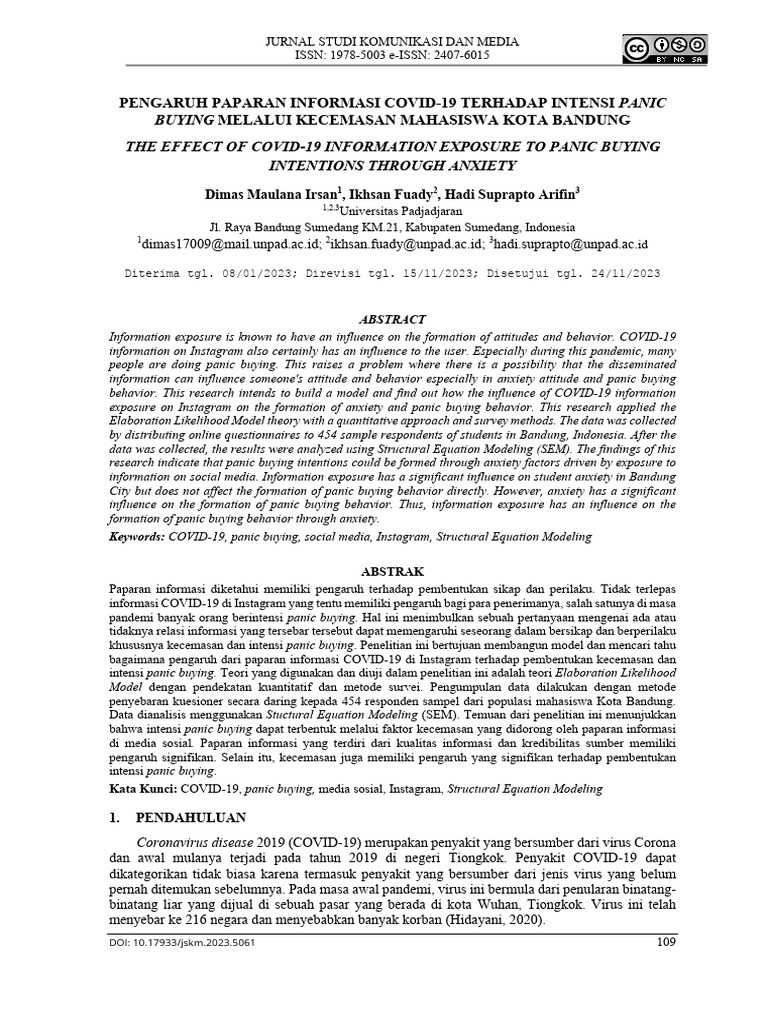 Pengaruh Paparan Informasi Covid-19 Terhadap Intensi Panic Buying ...