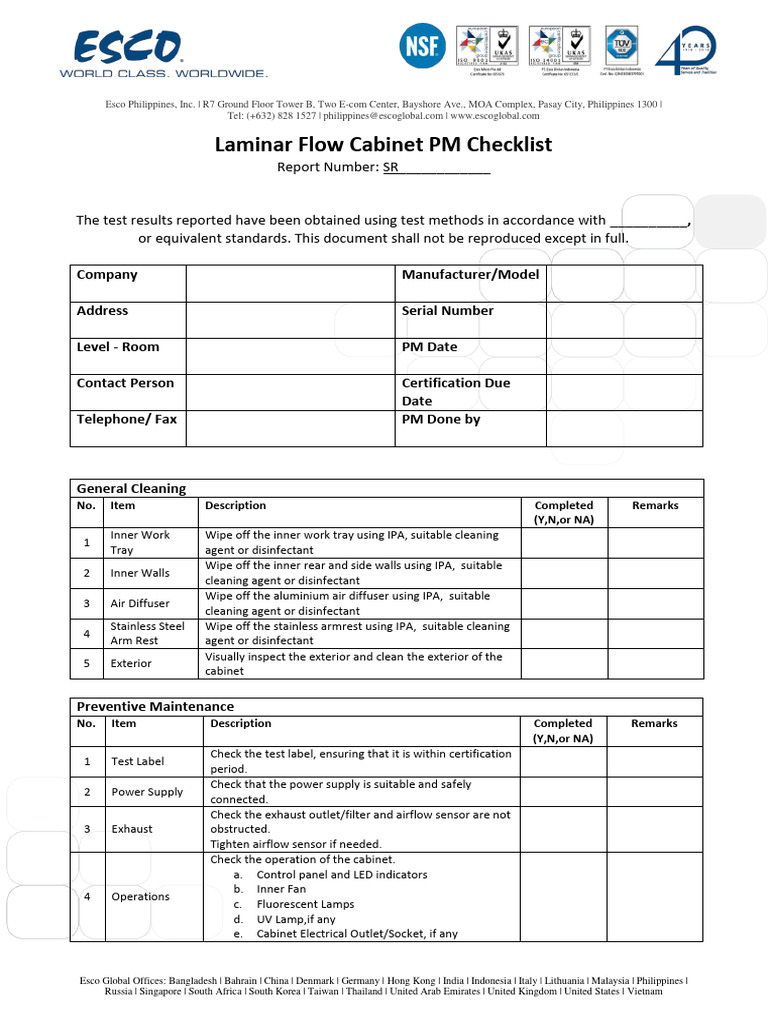 PM Checklist Template (LFC) - Final | PDF | Manufactured Goods