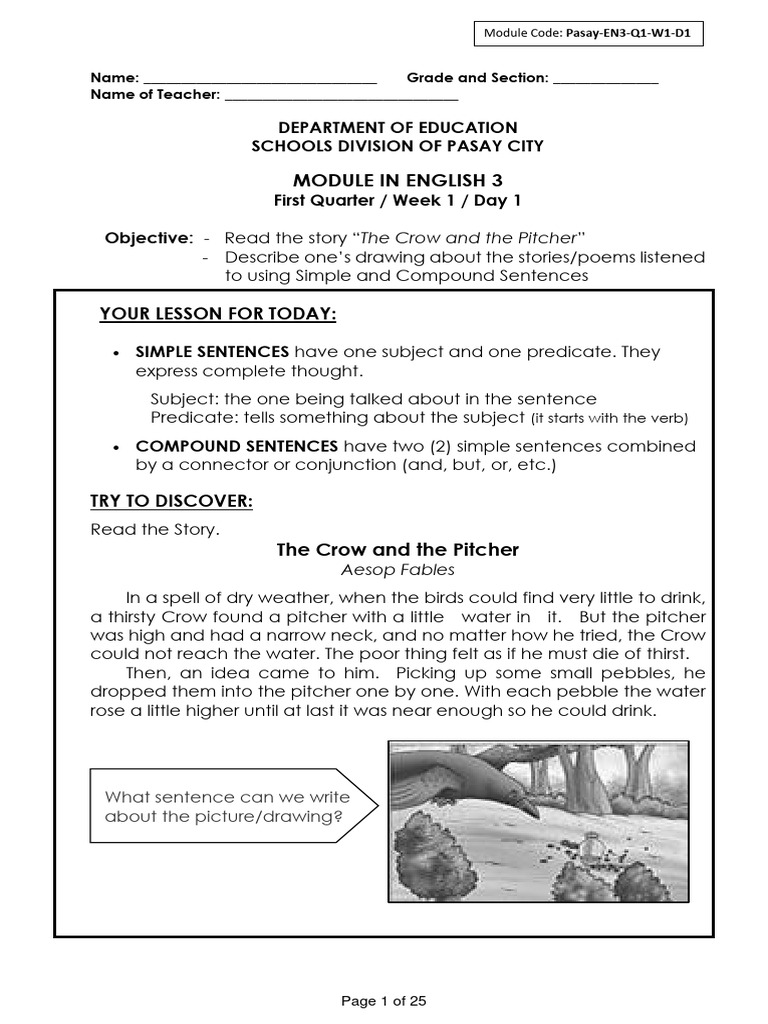 3 Pasay-Grade 3-English Q1-W1 | PDF | Language Arts & Discipline