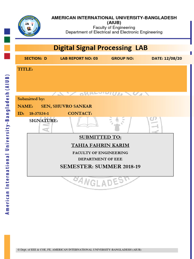 (18-37524-1 - D) DSP Lab Report 3 | PDF | Digital Signal Processing | Mathematical Analysis