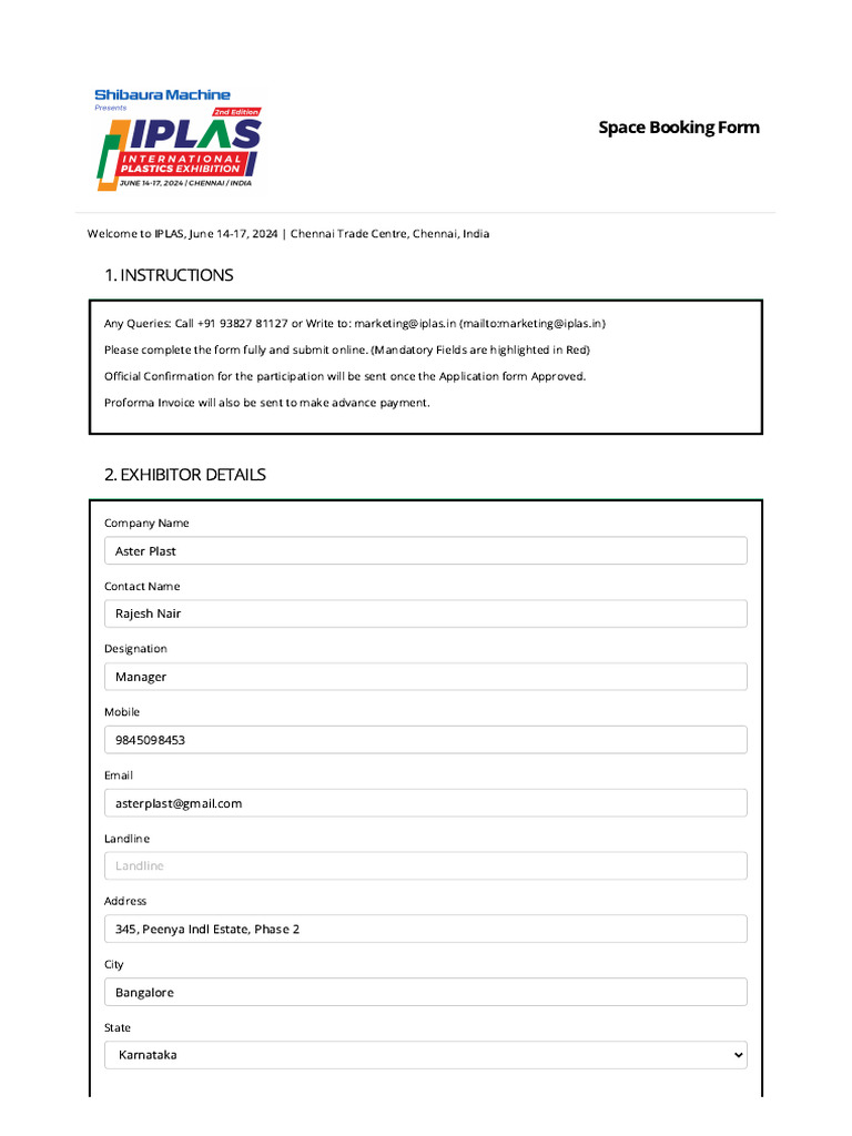 IPLAS 2024 Space Booking Form | PDF
