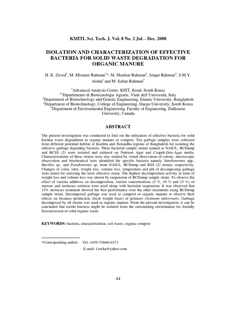 Isolation and Characterization of Effective Bacteria For Solid Waste Degradation For Organic ...