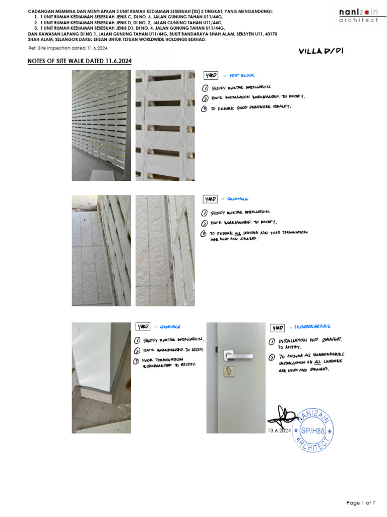 3 VILLAS - Notes of Site Walk 11.6.2024 | PDF