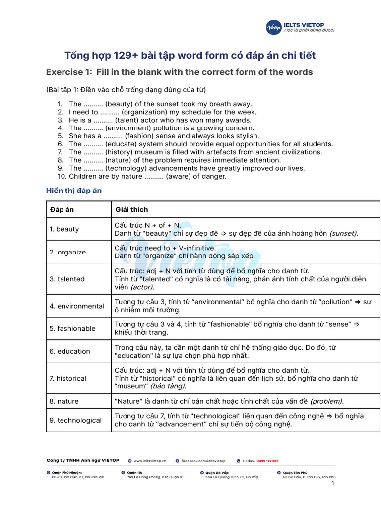 (PDF) Bài tập wordform | PDF