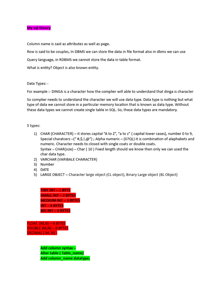 My sql theory | PDF | Relational Database | Databases