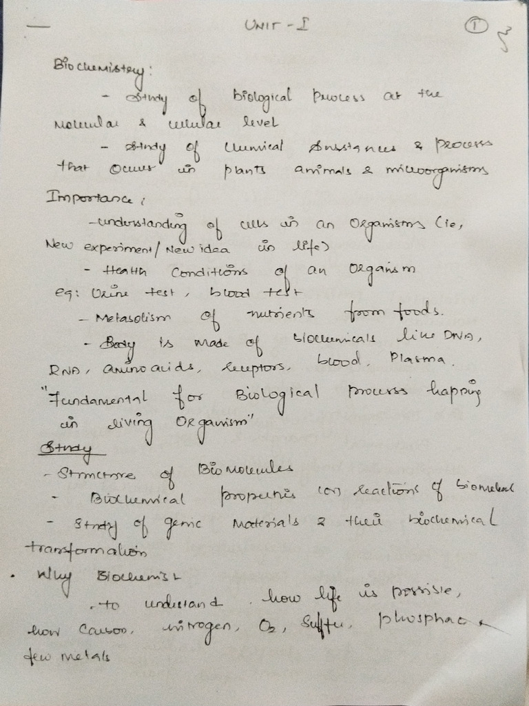 Biochemistry Unit - 1 | PDF