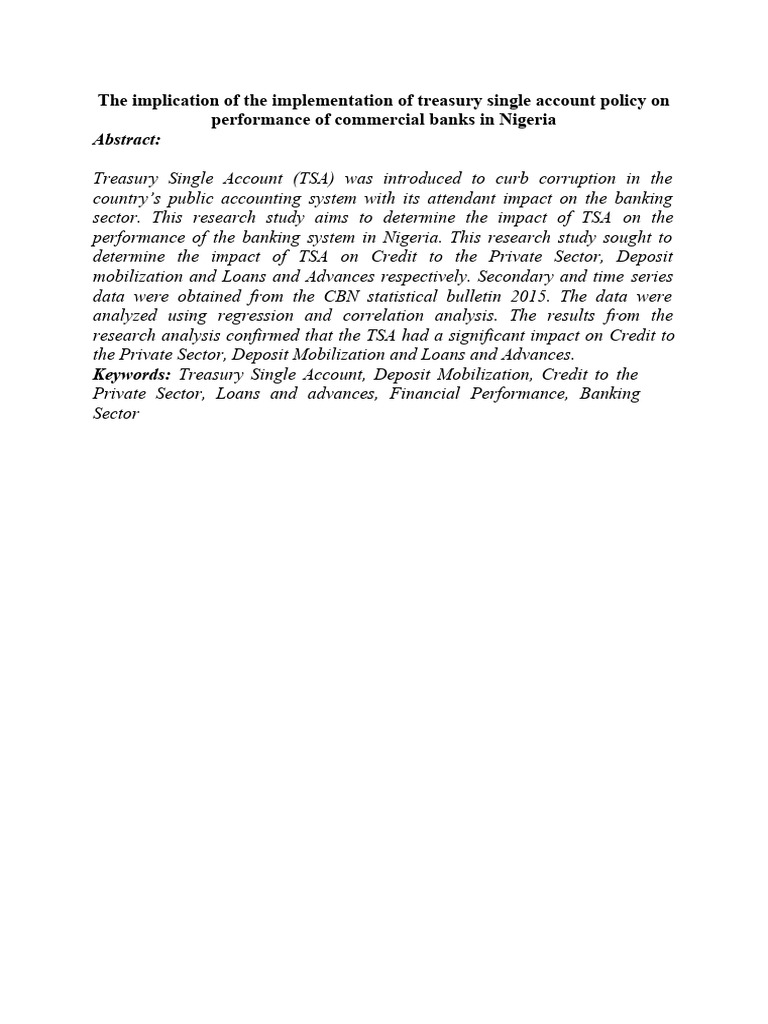 The Implication of The Implementation of Treasury Single Account Policy ...