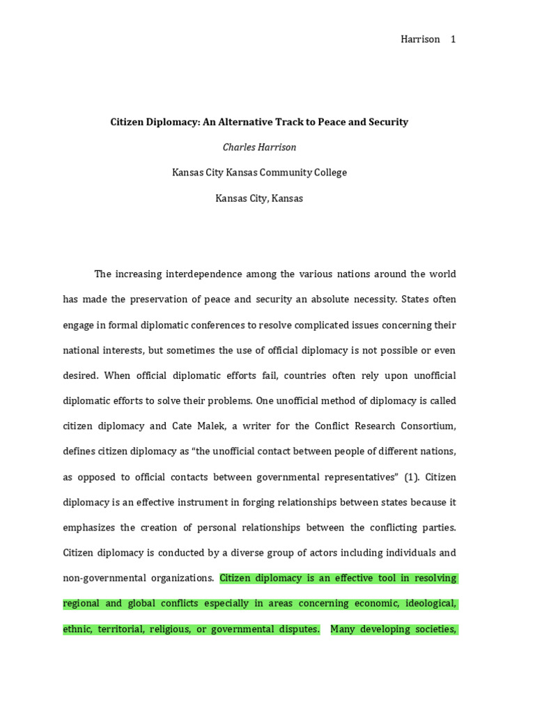 Citizen Diplomacy An Alternative Track To Peace and Security | PDF ...