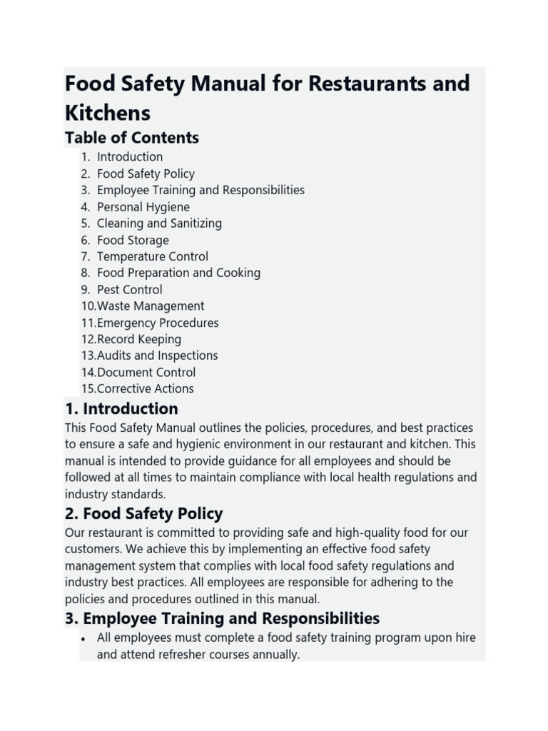 Food Safety Manual For Restaurants and Kitchens | PDF | Food Safety | Audit