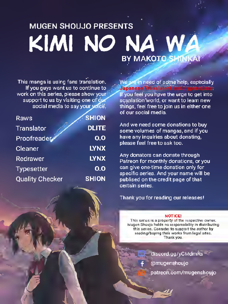 Kimi No Na Wa. - V1 c2 (Batoto - Mugen Shoujo) | PDF | General Fiction