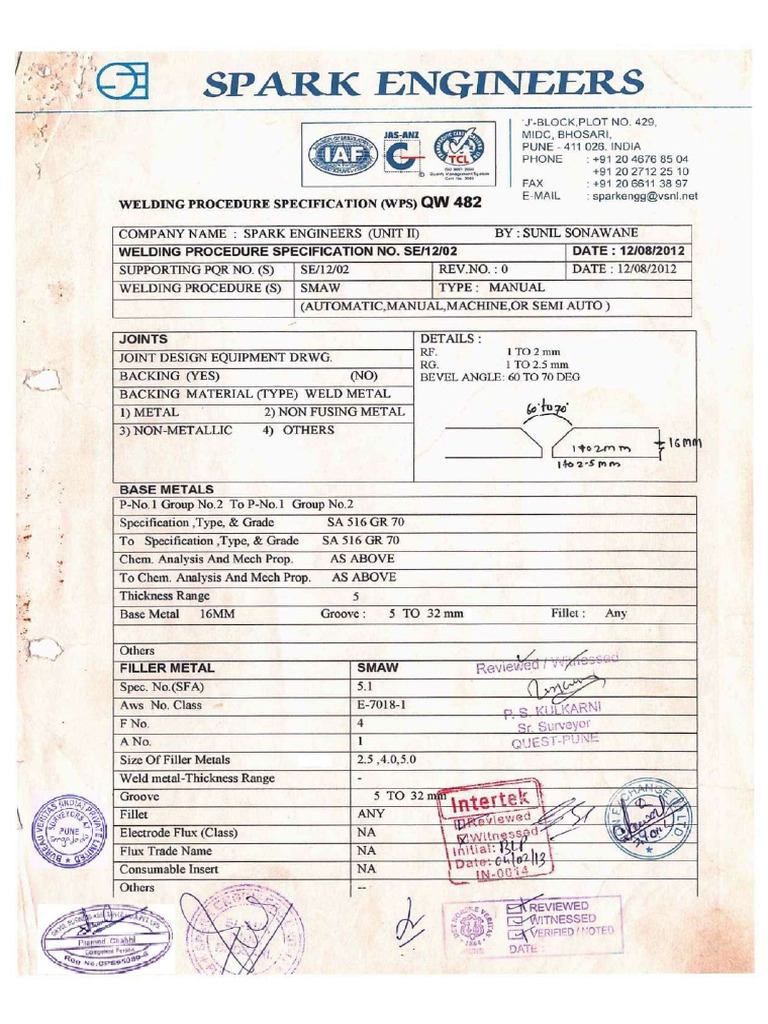 WPS PQR Plate Smaw | PDF