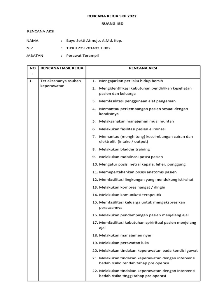 Draft Rencana Kerja SKP Bayu 2022 | PDF