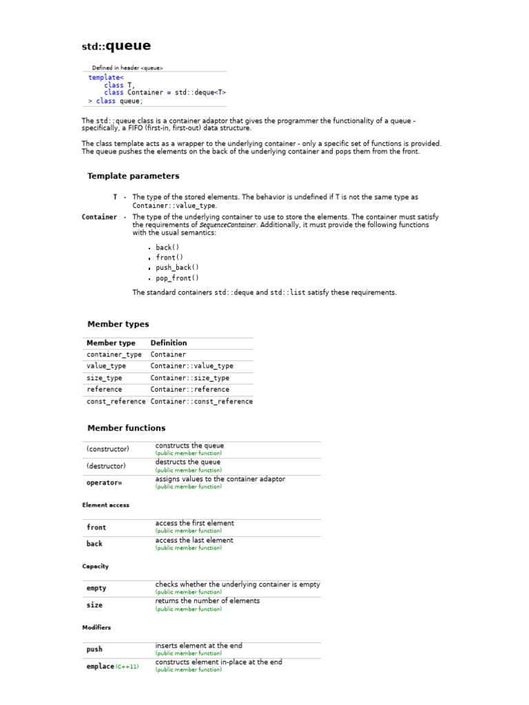 STD Queue | PDF | Queue (Abstract Data Type) | Method (Computer Programming)