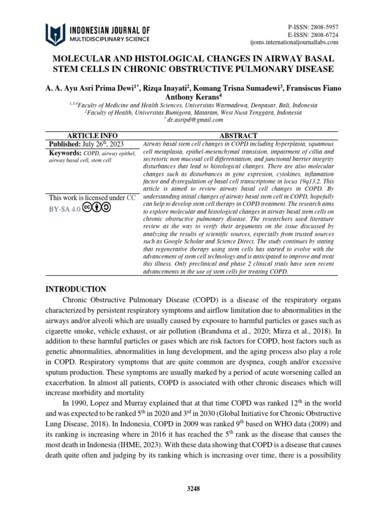 Molecular and Histological Changes in Airway Basal Stem Cells in ...