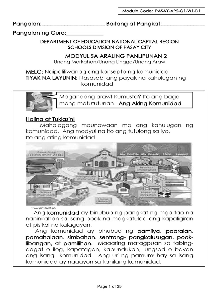 Department of Education-National Capital Region Schools Division of Pasay City Unang Markahan ...