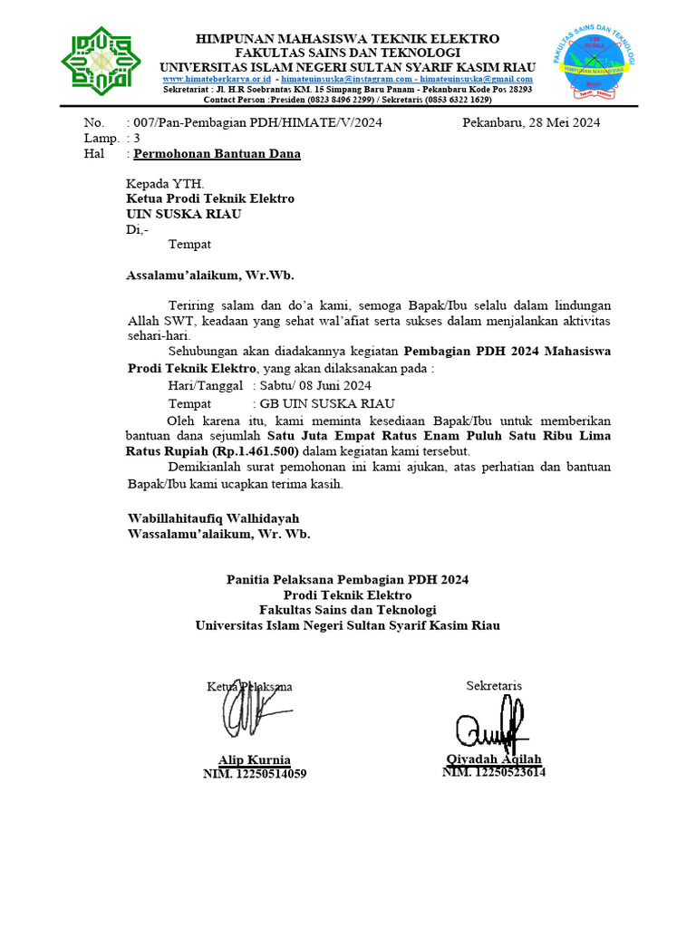 Permohonan Dana Kegiatan PDH | PDF