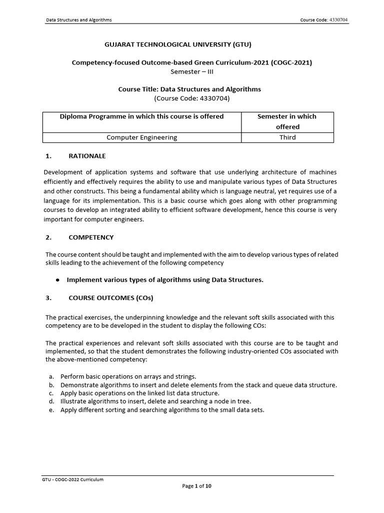 DSA - 4330704 Syllabus (GTURanker - Com) | PDF | String (Computer ...