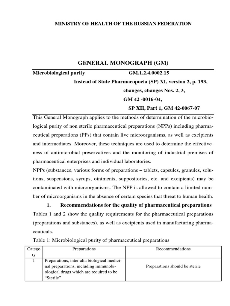 Rusian Pharmacopia GPM.1.2.4.0002.15 Microbial Purity | PDF | Growth ...