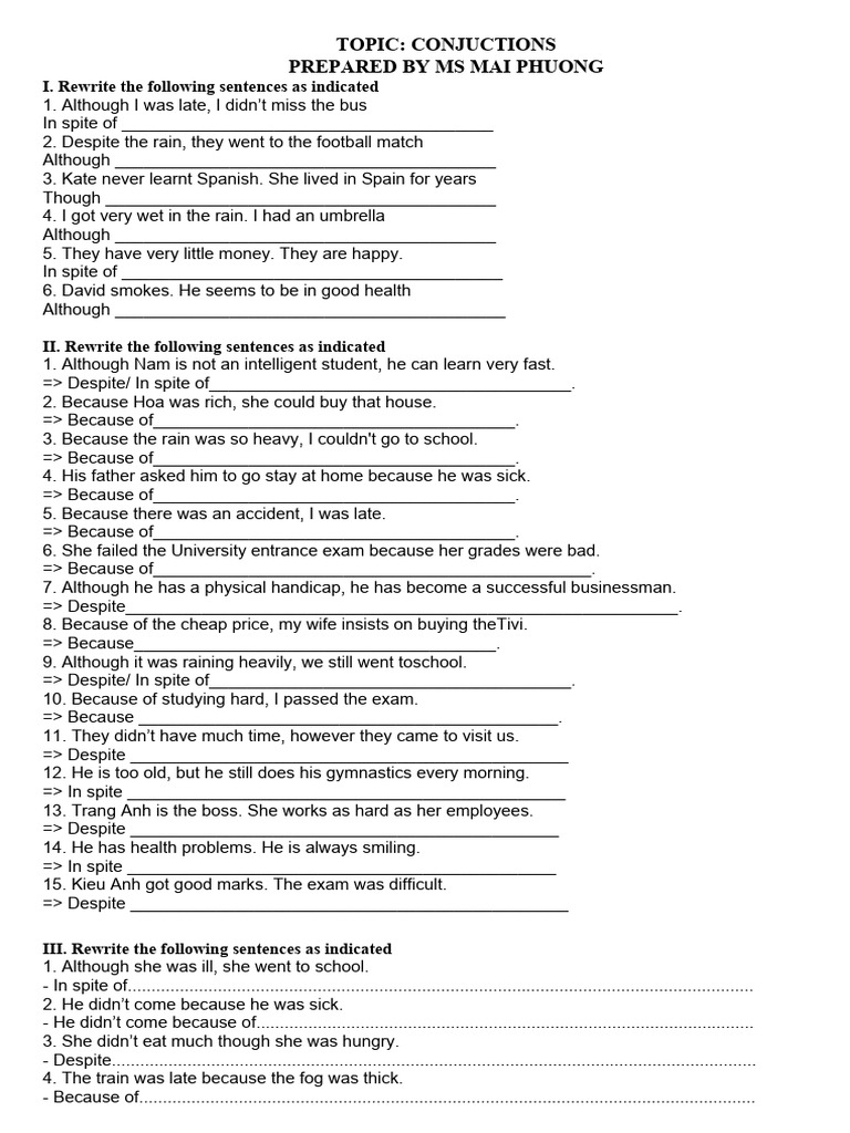 conjunctions homework | PDF