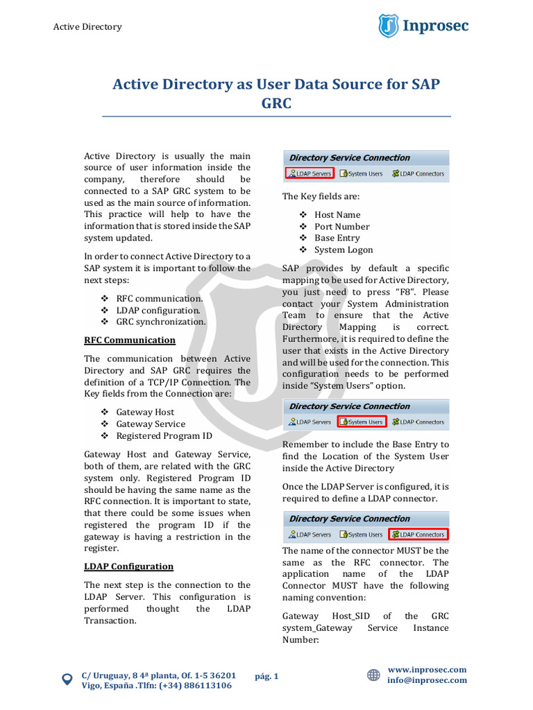 Active Directory As Usar Data Source In Sap Grc Inprosec Download Free Pdf Active Directory
