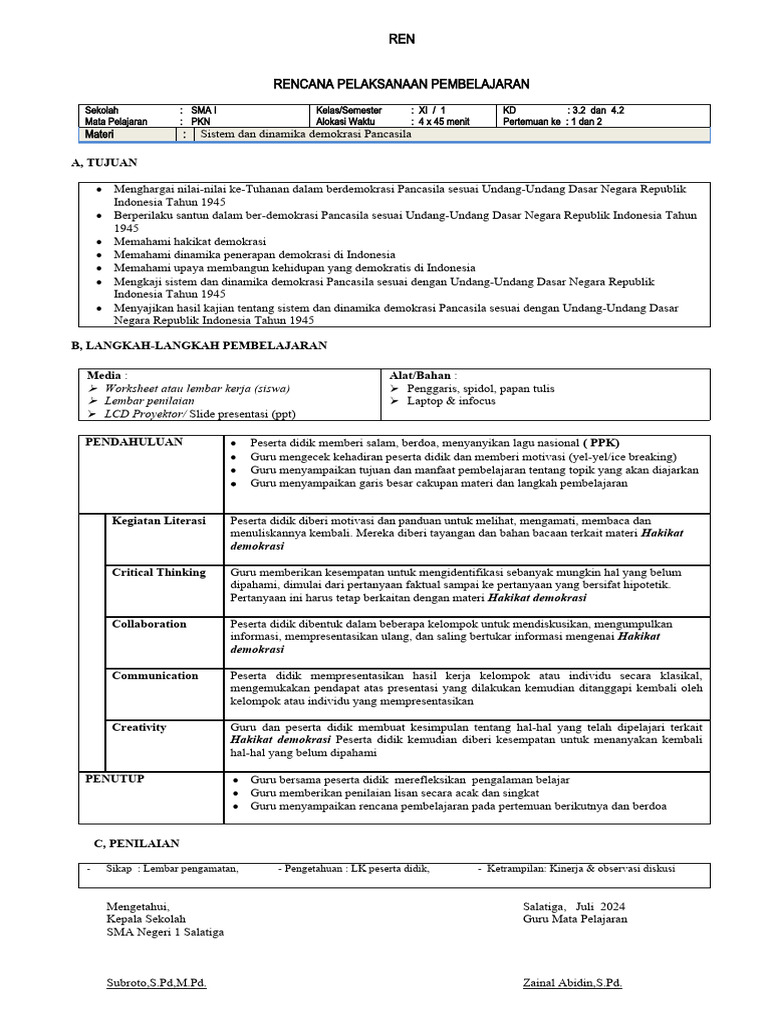 RPP XI Dinamika Peran Indonesia Dalam Perdamaian Dunia 2024-2025 | PDF