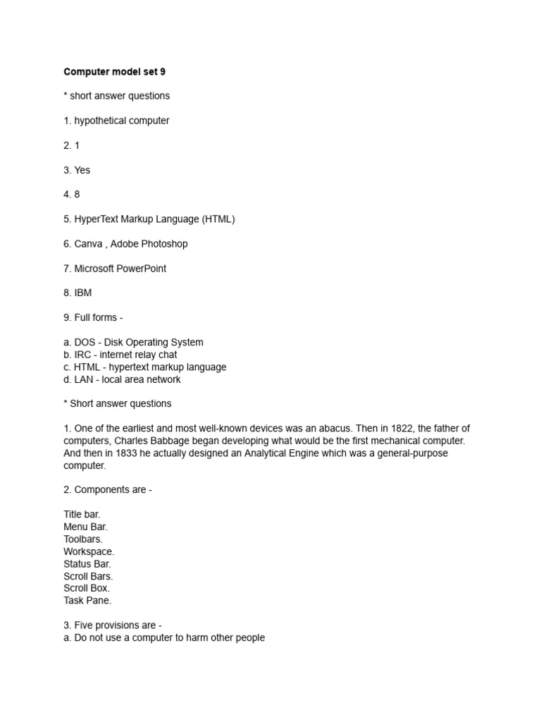 Computer Model Set 9 | PDF | World Wide Web | Internet & Web