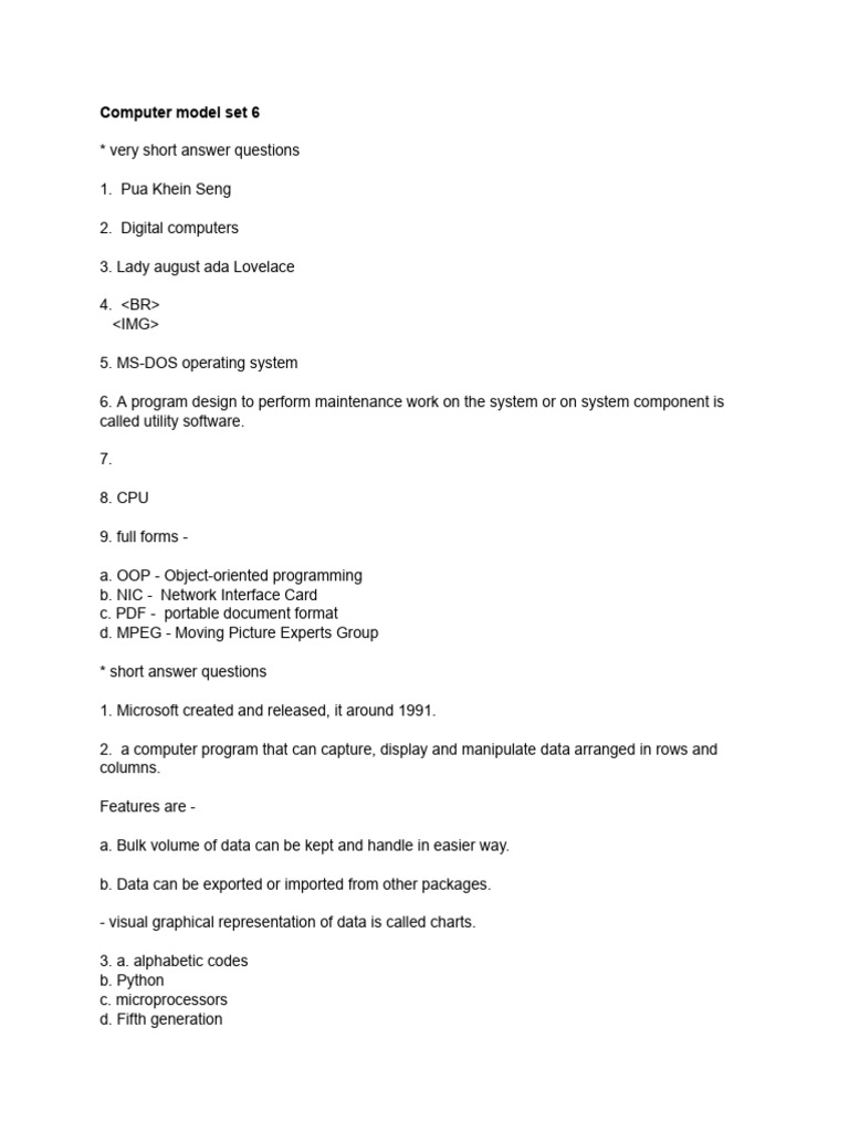 Computer Model Set 6 | Download Free PDF | Operating System | Computer Program
