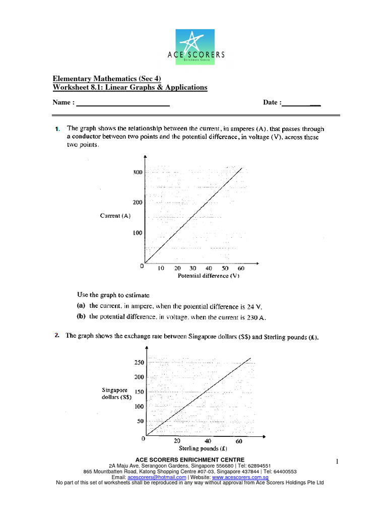 Worksheet 8.1 - Linear Graphs & Applications | PDF | Graph Theory ...