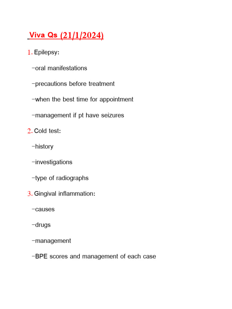 Viva Qs January 2024 (DR - Samah Hassan) | PDF | Periodontology | Mouth