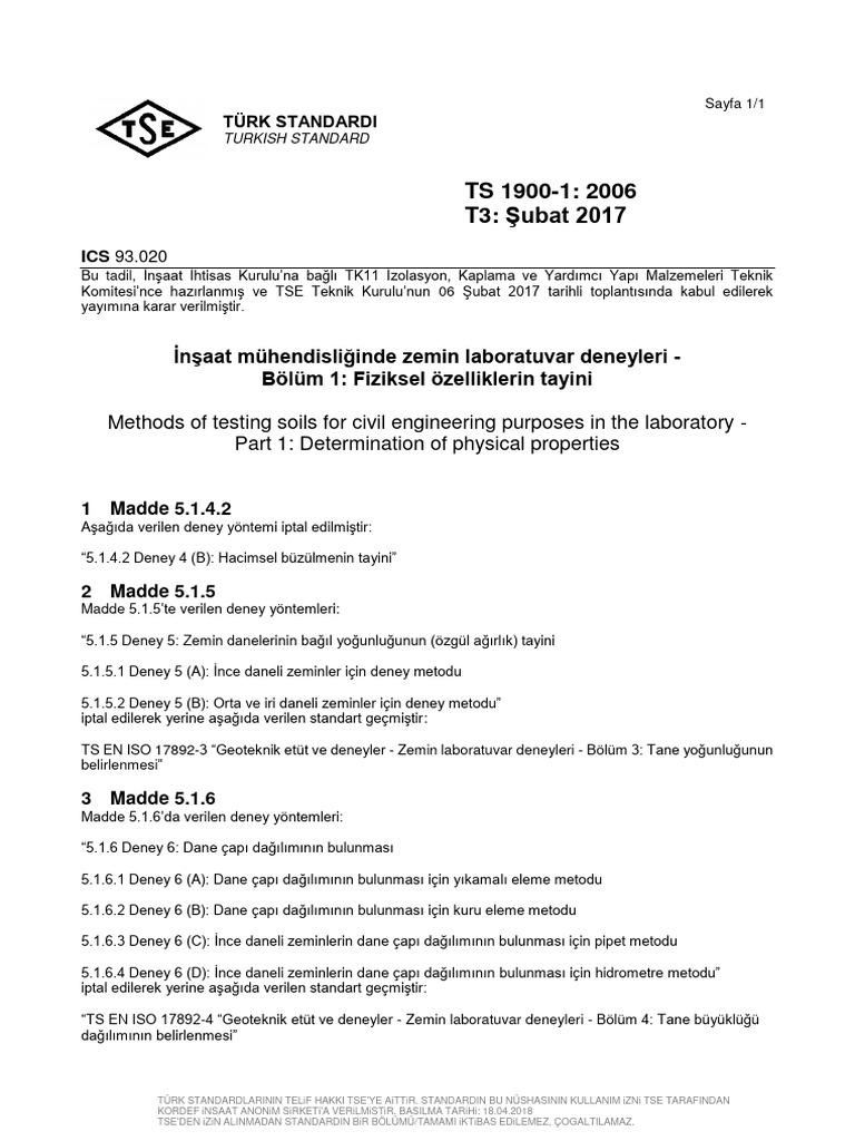 TS 1900-1: 2006 T3: Şubat 2017 | PDF