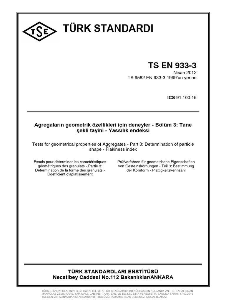 TS en 933 3 | PDF