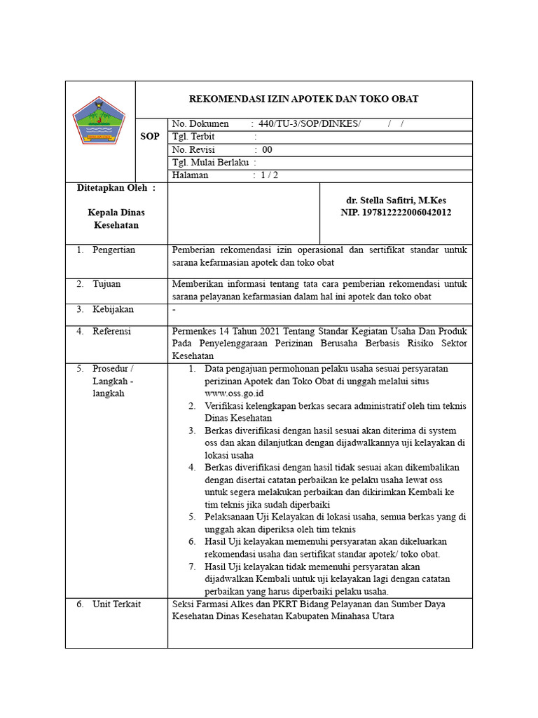 Izin Apotek dan Toko Obat: SOP dan Prosedur | PDF