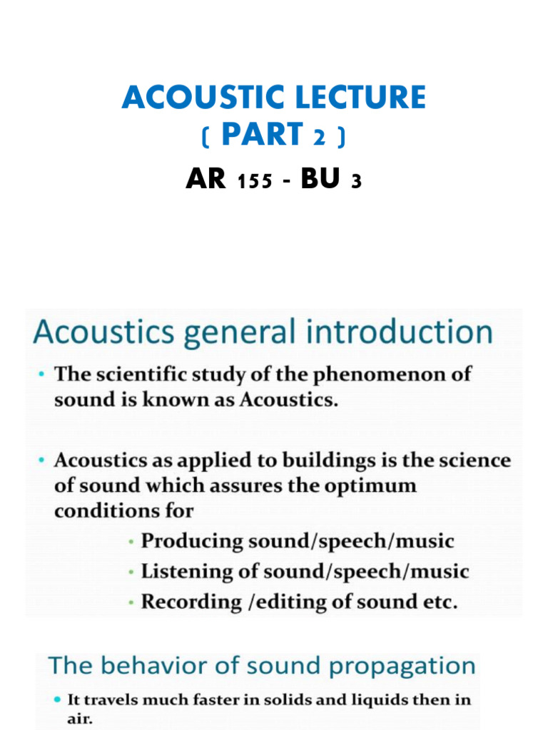 ACOUSTIC LECTURE PART 2 - (Recap) | PDF | Sound | Waves
