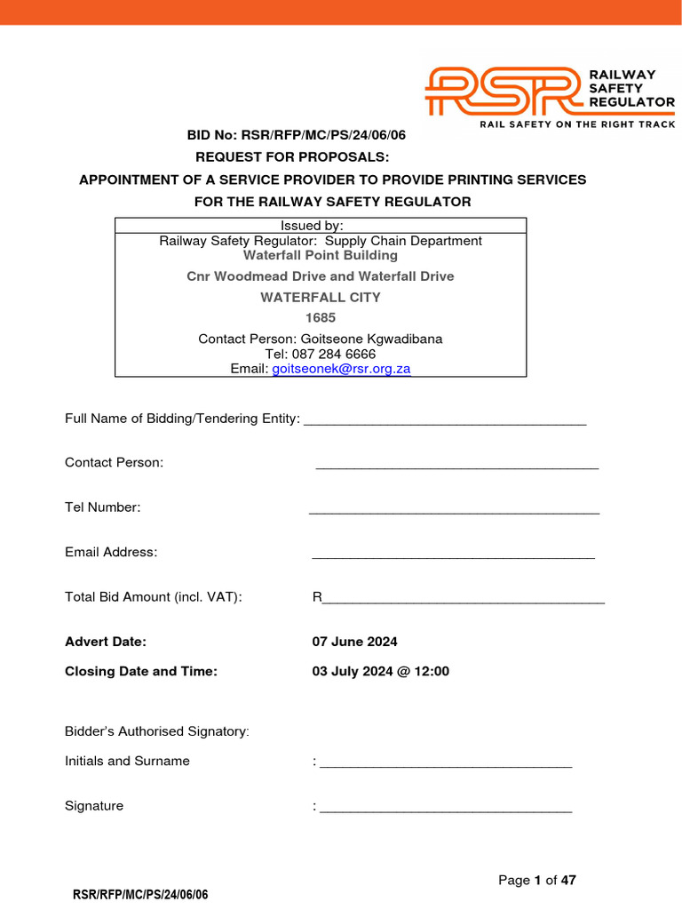 Printing Services Tender Document | PDF | Request For Proposal | Joint ...