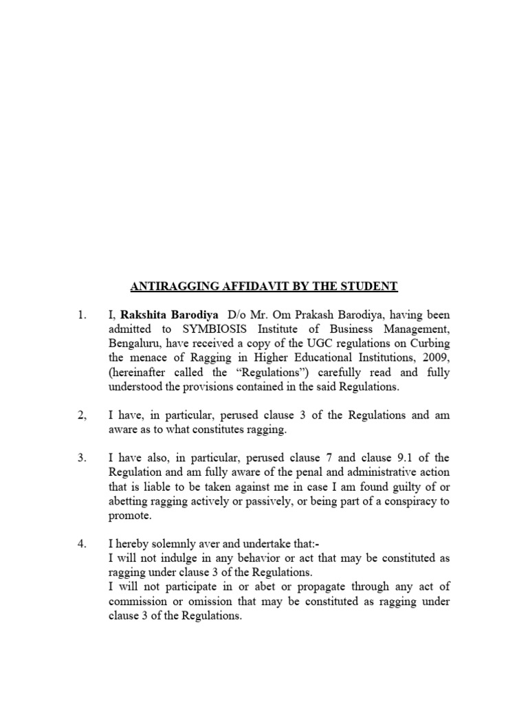 Antiragging Affidavit by The Student | Download Free PDF | Affidavit | Justice