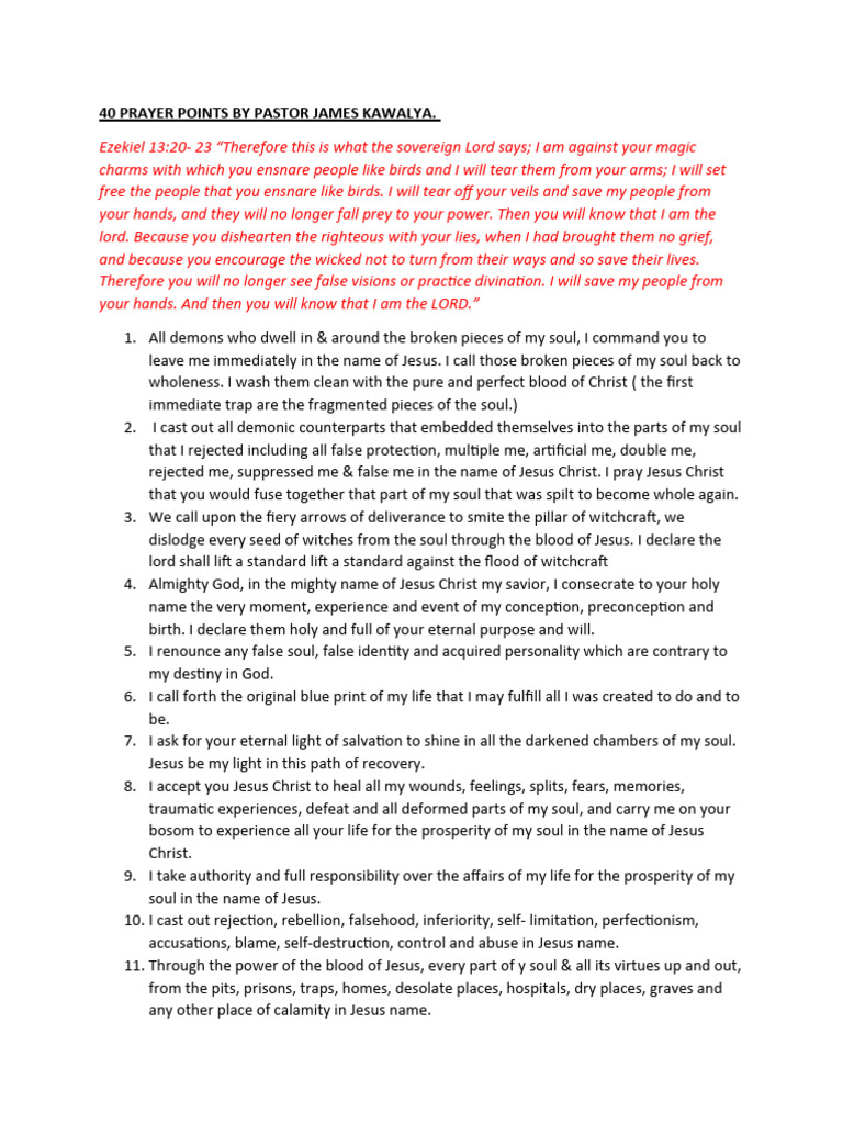 40 Prayer Points by Pastor James Kawalya | PDF | Jesus | Demons
