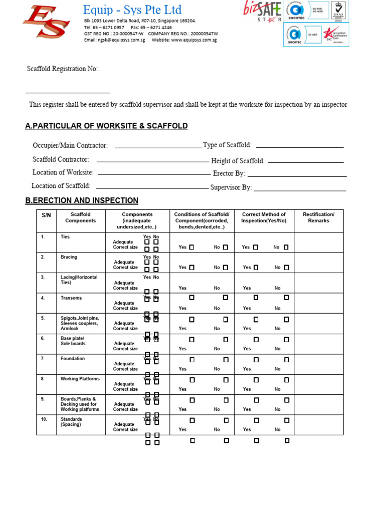 Scaffold Check List | Download Free PDF | Scaffolding | Equipment