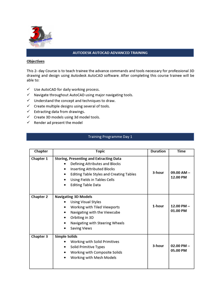 (MC) Autodesk AutoCAD Advanced Training - Course Schedule | PDF | 3 D ...