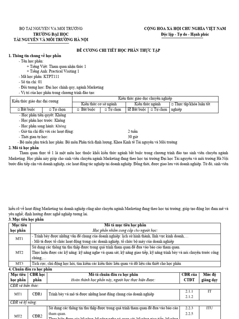 Đề cương tham quan nhận thức 1 - DH13 | PDF