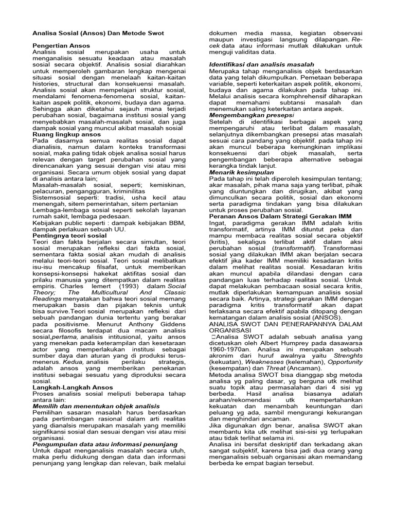 Analisa Sosial Ansos Dan Metode Swot | PDF | Karier & Perkembangan