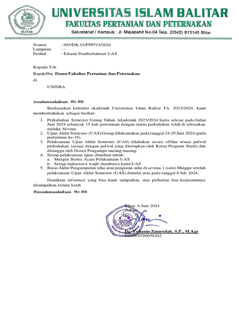 Surat Edaran UAS | PDF